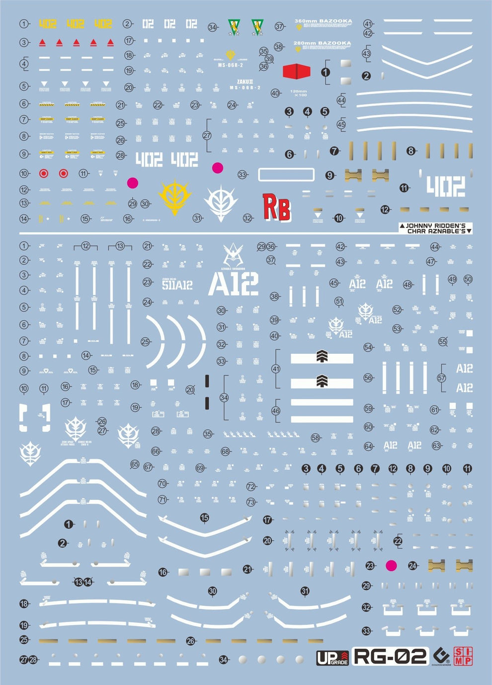 RG 1/144 ZAKU HD Fluorescent Waterslide Decals - Takara Model Studio